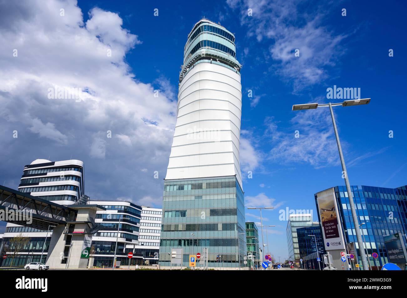 schwechat austria, 23 march 2024, tower of the vienna international ...