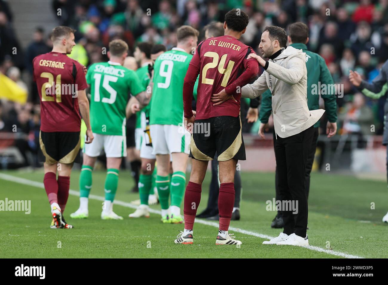 Belgium's Koni De Winter and Belgium's head coach Domenico Tedesco ...
