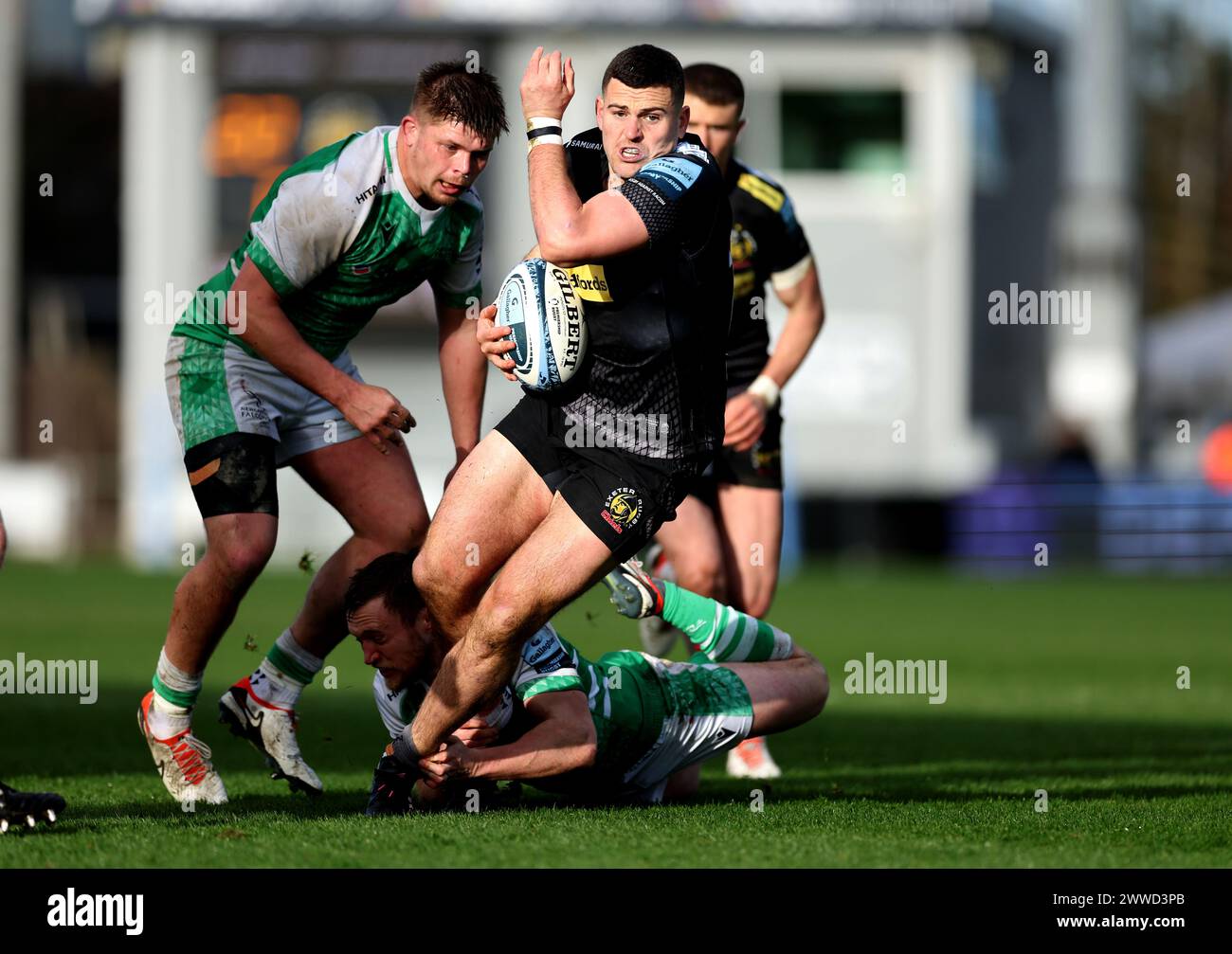 Exeter Chiefs' Will Rigg evades being tackled during the Gallagher ...