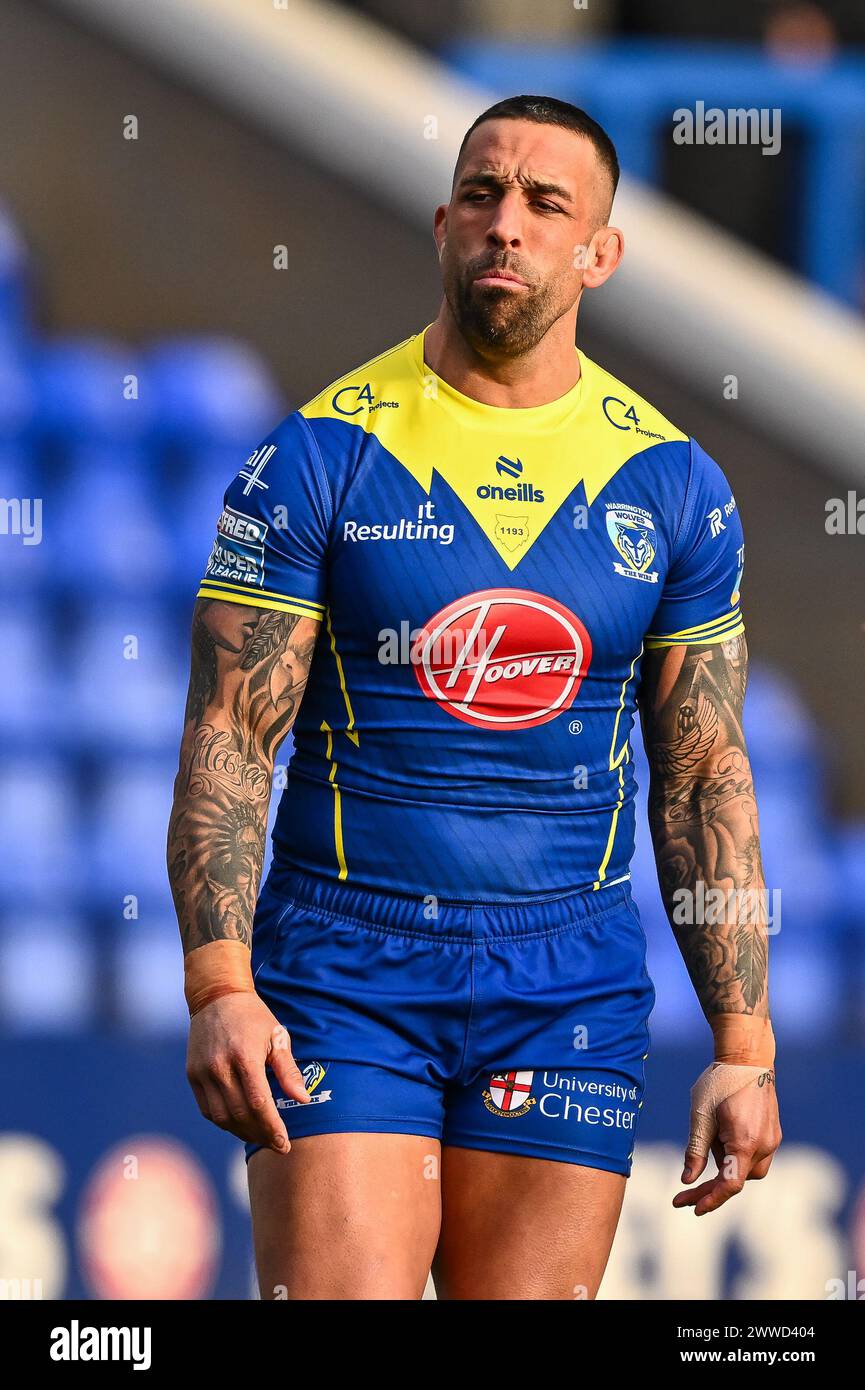 Paul Vaughan of Warrington Wolves during pre match warm up ahead of the ...