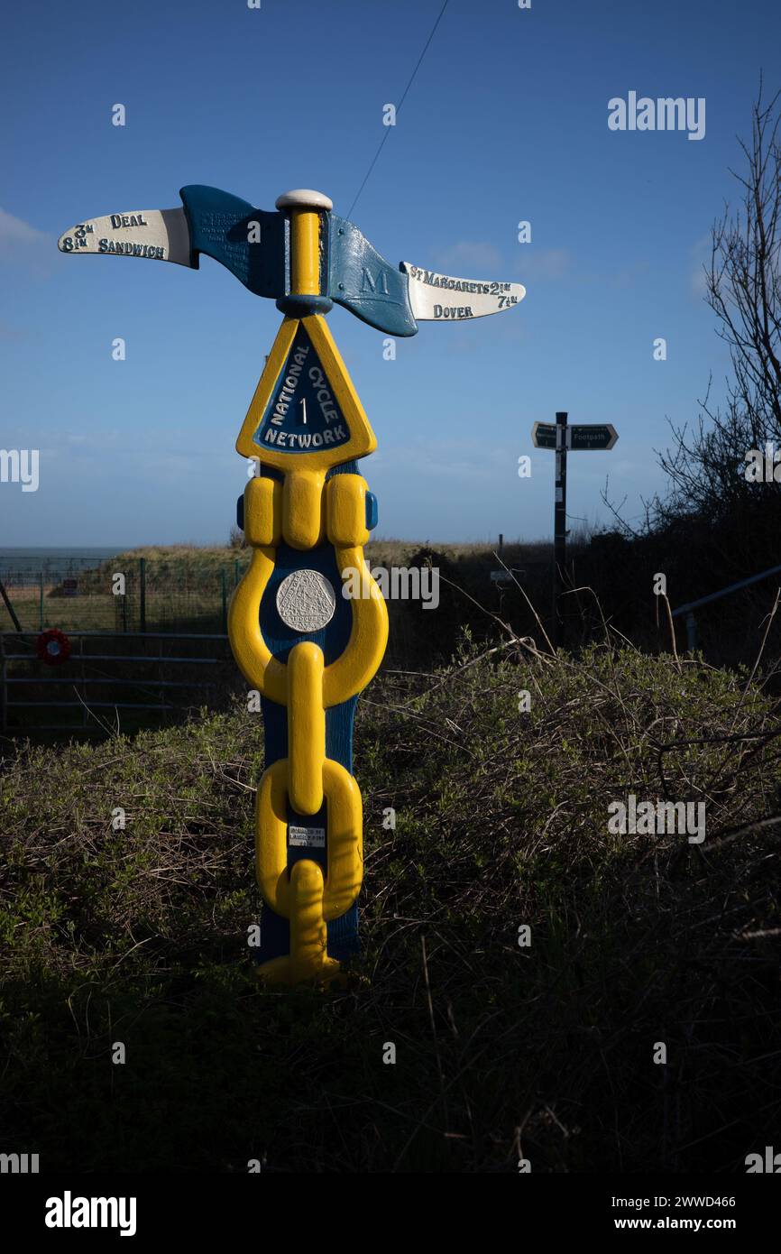Signpost for National Cycle Network route 1, Kingsdown Stock Photo - Alamy