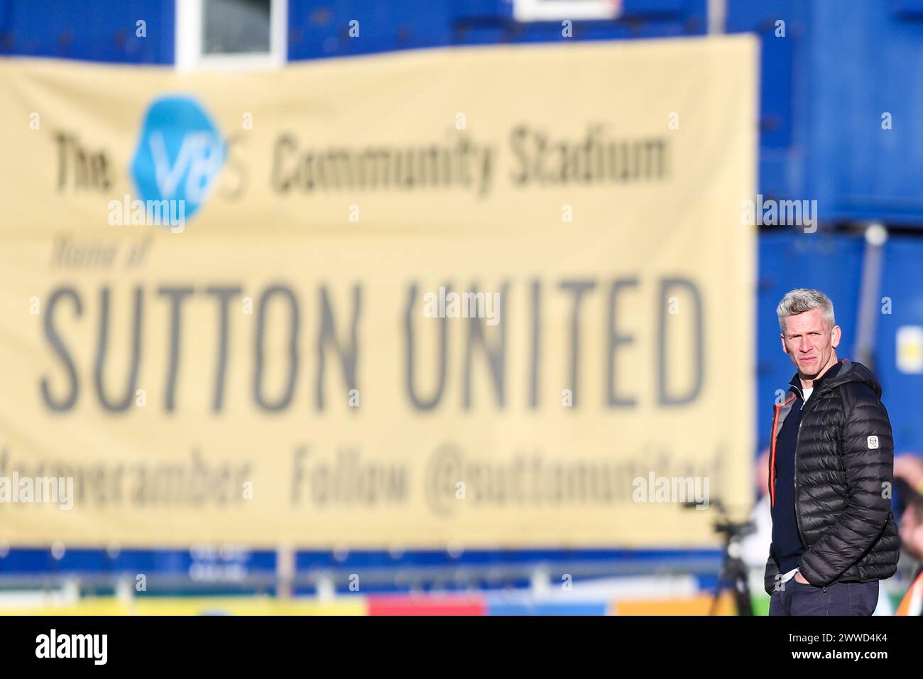 Sutton United Manager Steve Morison on the touchline during the Sky Bet ...
