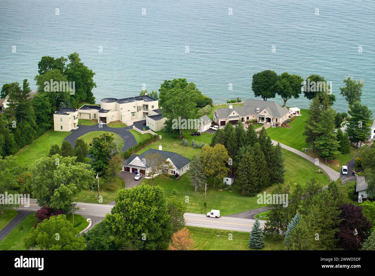 Upscale suburban homes on lake Ontario waterfront area in Rochester, NY ...