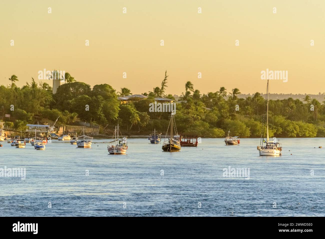Pipa Beach Brazil. Boats in the late afternoon at Lagoa das Guarairas ...