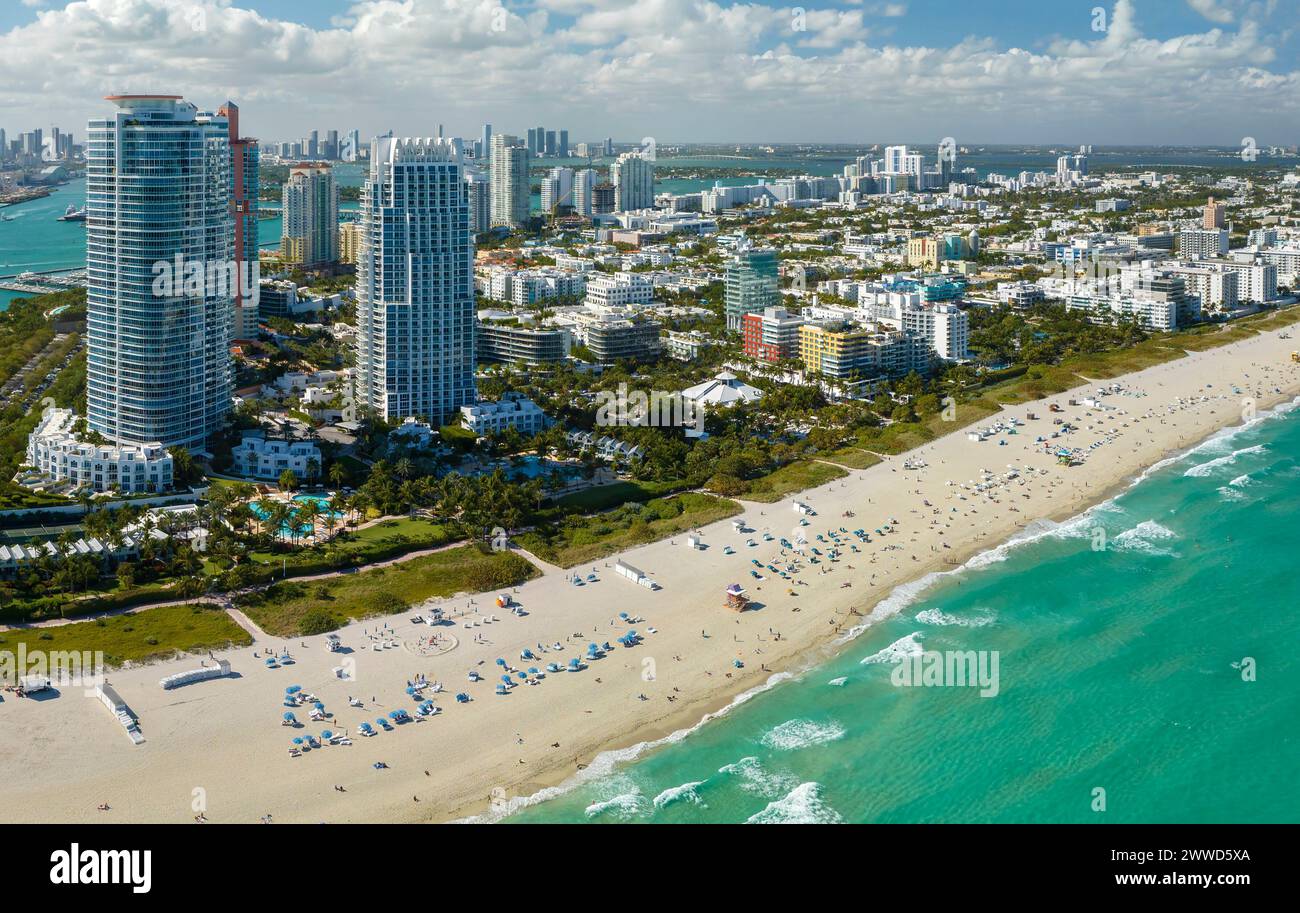 Miami Beach city with high luxury hotels and condos and sandy ...