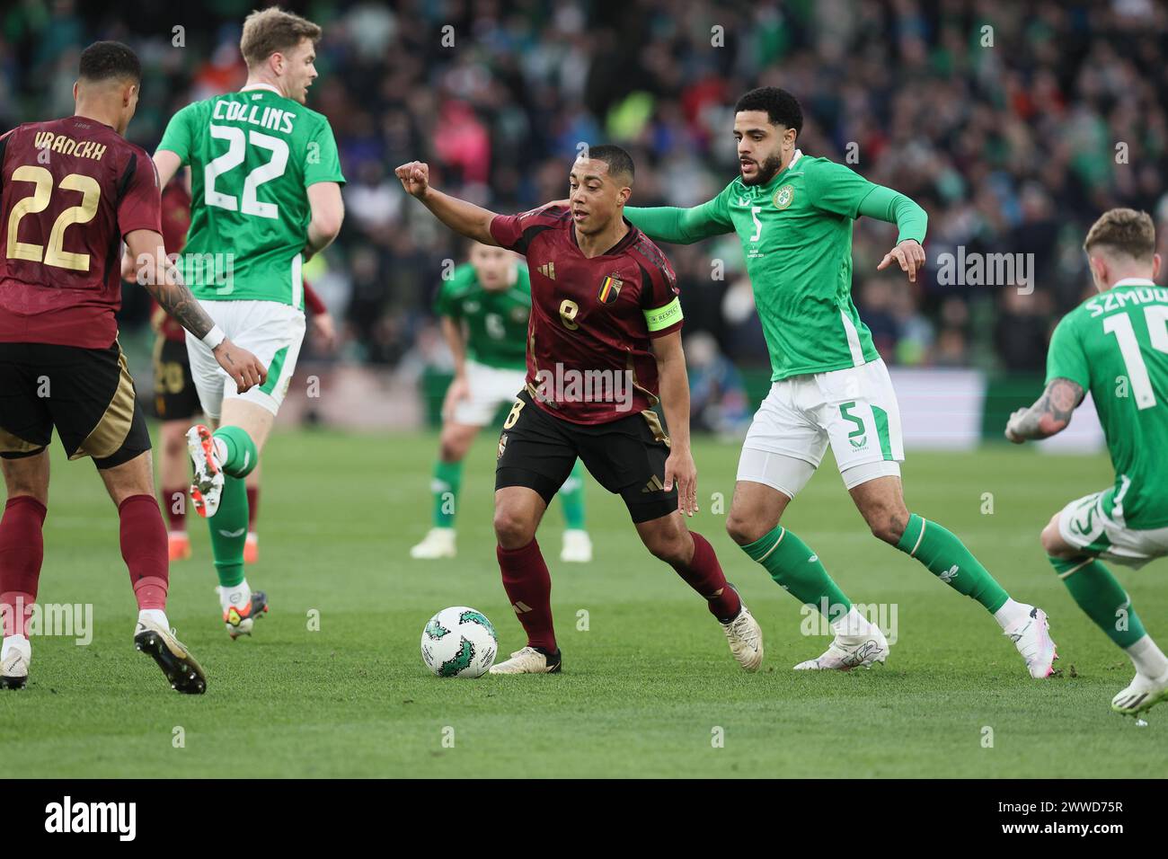 Dublin, Ireland. 23rd Mar, 2024. Belgium's Youri Tielemans and Irish ...