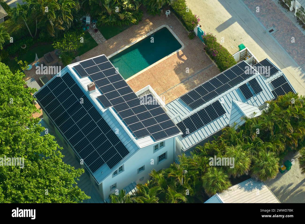 Big new residential house in USA with rooftop covered with solar ...