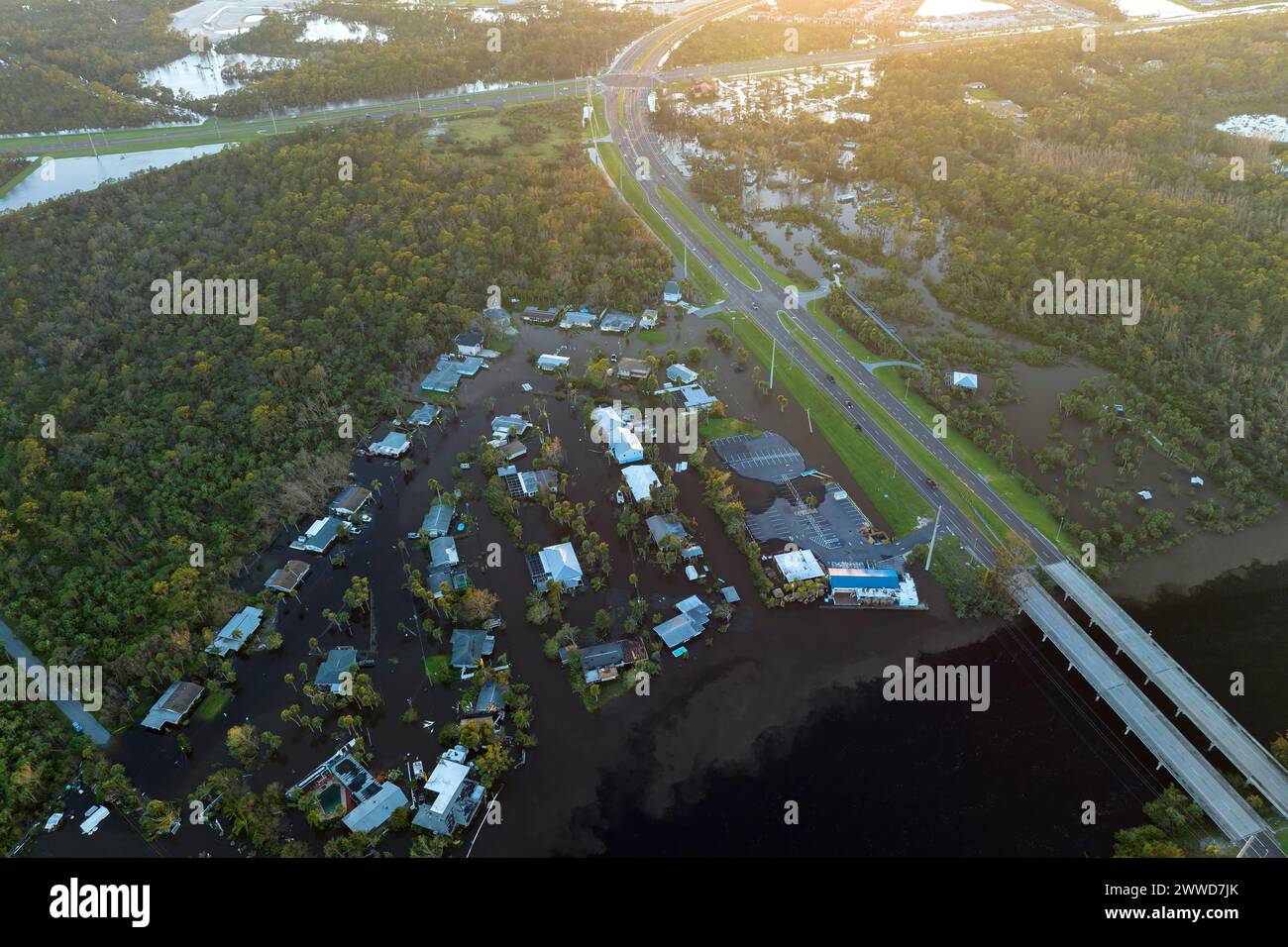 Aftermath of natural disaster. Flooded houses by hurricane rainfall in ...