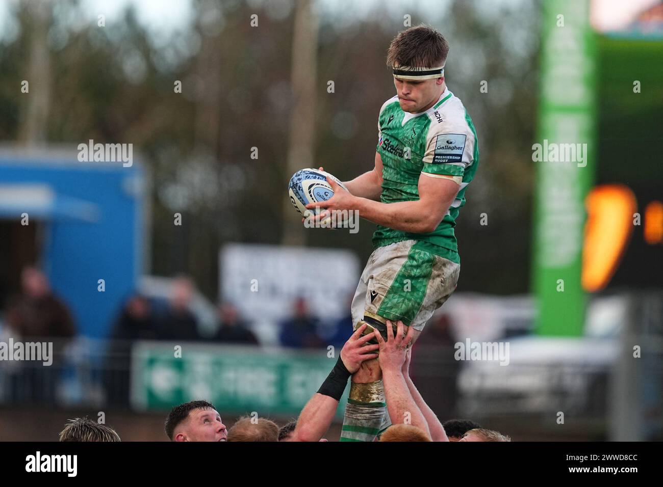 Exeter, UK. 23rd Mar, 2024. Guy Pepper of Newcastle Falcons catches a ...