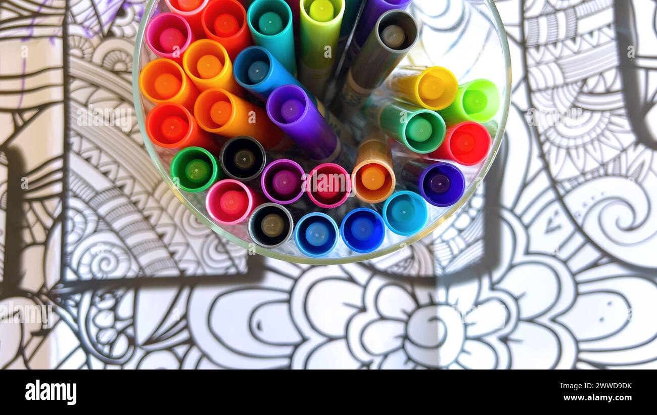 Creativity in a Spectrum of Colorful Markers Over a Sketch Stock Photo ...