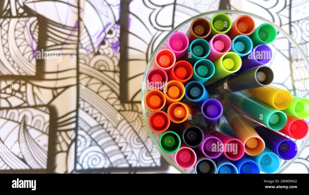 Creativity in a Spectrum of Colorful Markers Over a Sketch Stock Photo ...