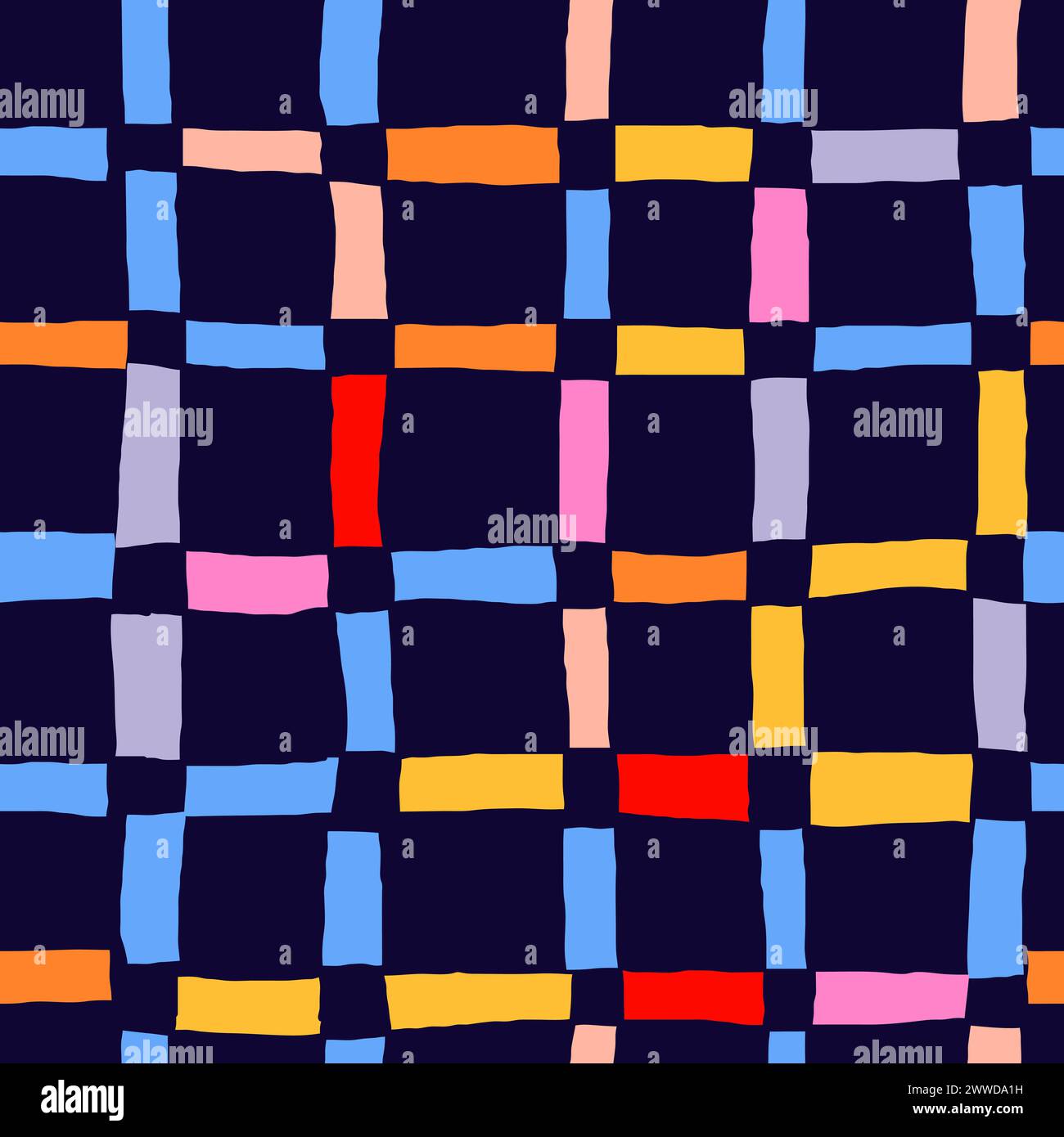 naive seamless boho patterns with doodle checkered pattern and of neon ...