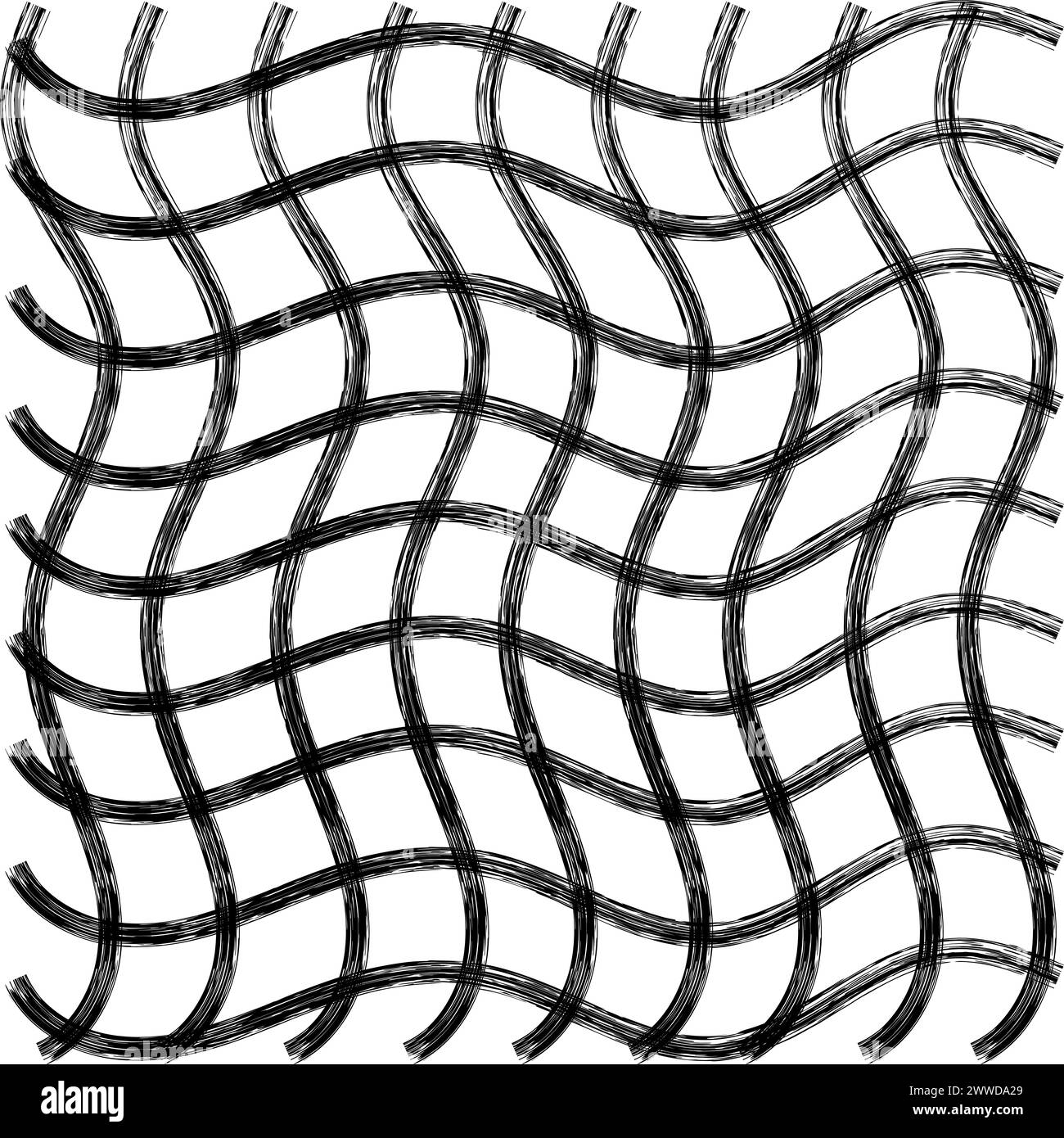 Vector hand drawn cute wavy checkered pattern. Doodle Plaid brush ...