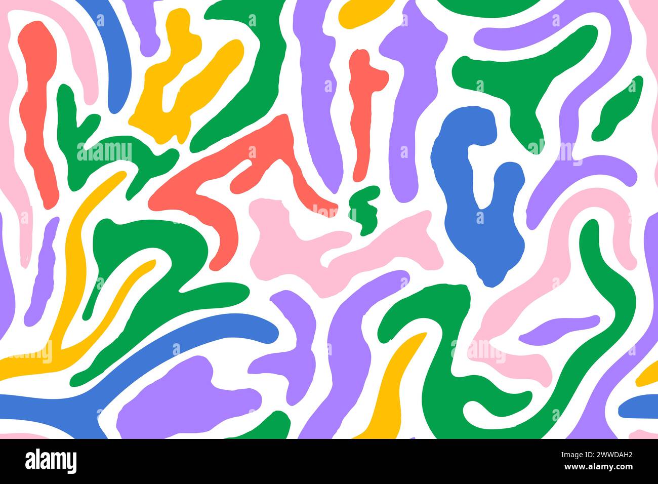 Colorful squiggles of doodle seamless pattern. Creative minimalist ...