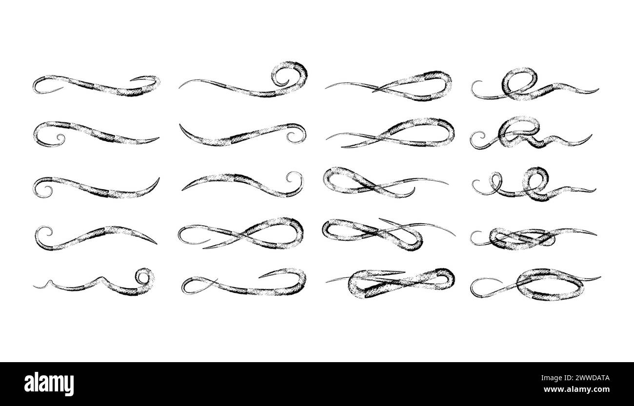 Set of crayon charcoal Swoosh and swoops underline typography tail ...