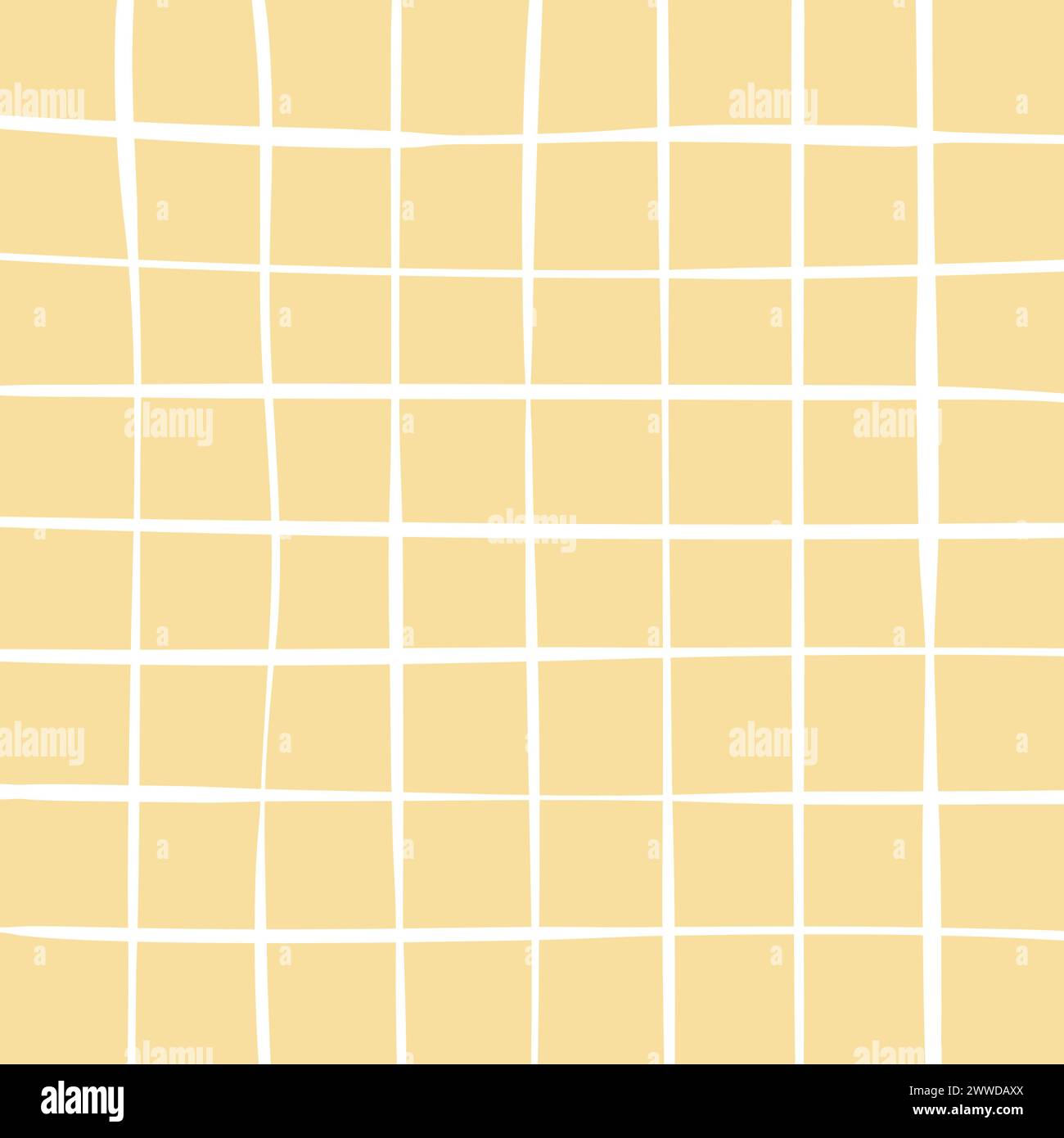 Hand drawn cute grid. doodle beige, yellow, white plaid pattern with ...