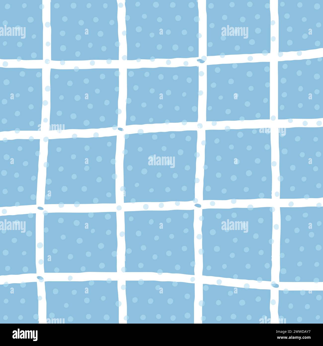 Hand drawn grid. doodle blue, white plaid pattern. Check, square ...