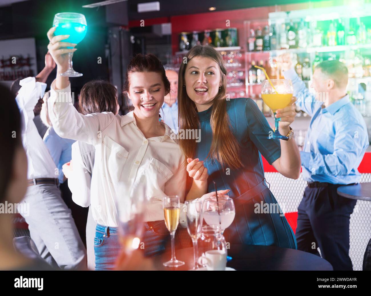 Portrait happy girls cocktails hi-res stock photography and images - Alamy