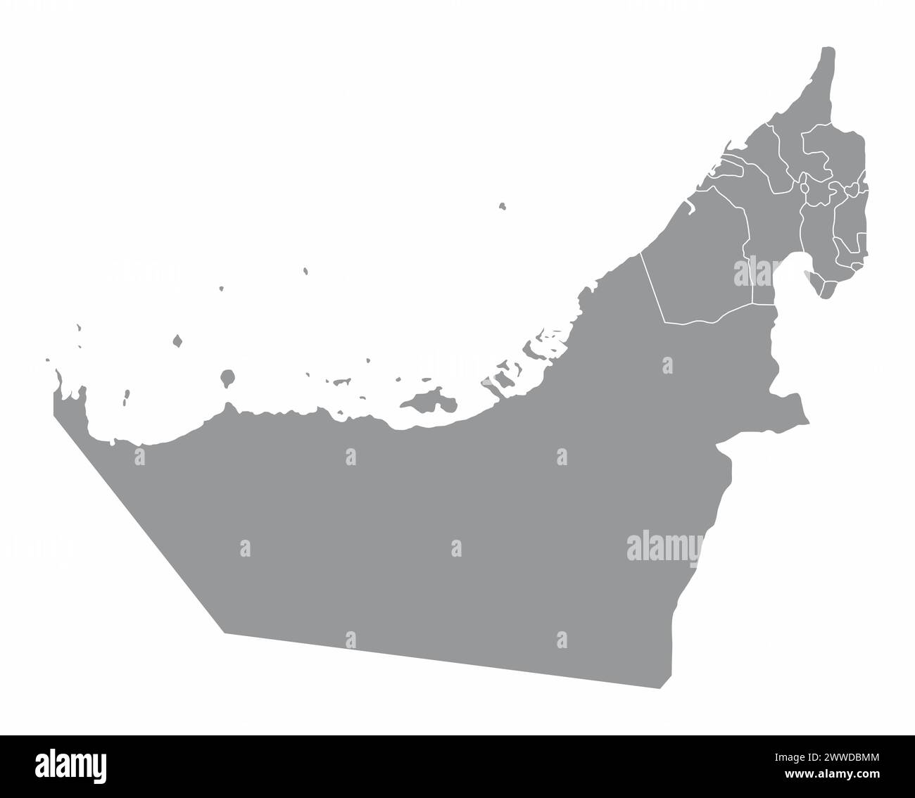 The administrative map of the United Arab Emirates isolated on white ...