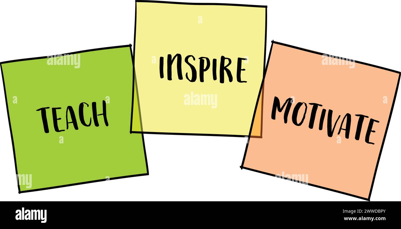 teach, inspire and motivate, reminder notes, inspirational vector ...