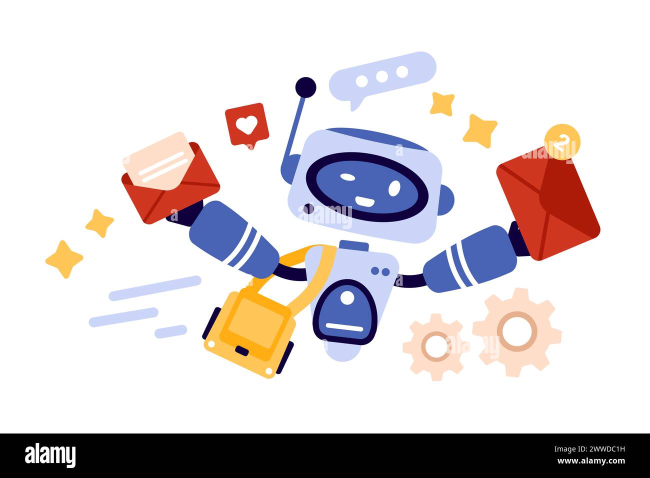 Delivery of emails and SMS, newsletters with AI service. Friendly robot ...