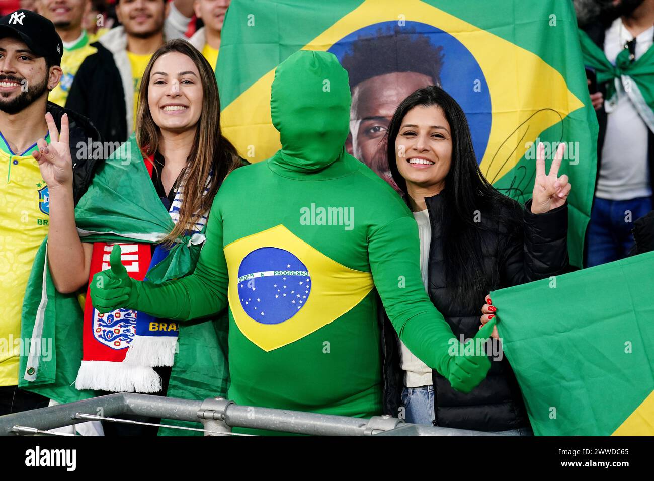 A Brazil fan in fancy dress shows their support in the stands ahead of ...