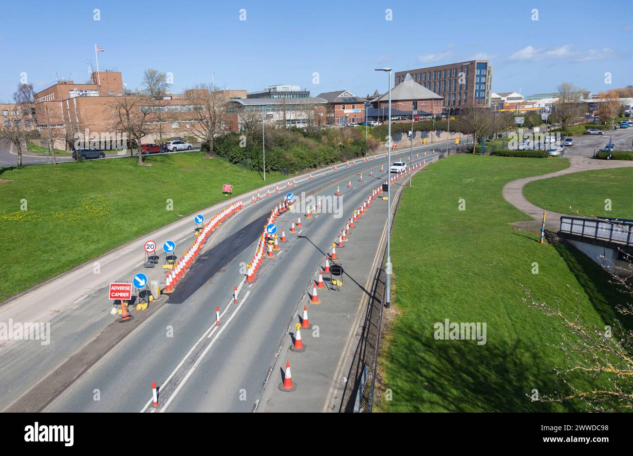 The Riverside Road in Stockton,England,UK with its lane diversions and ...