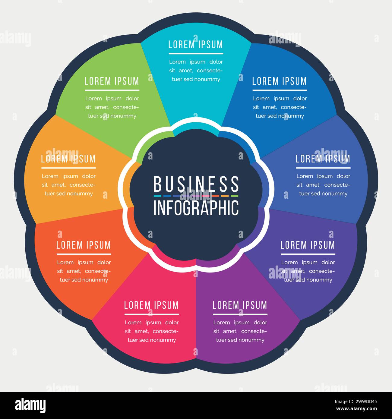 Infographic design circle 9 steps or options business information ...
