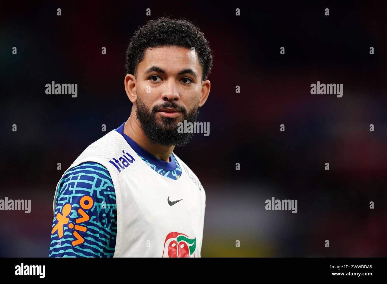 Brazil's Douglas Luiz warms up ahead of the international friendly ...