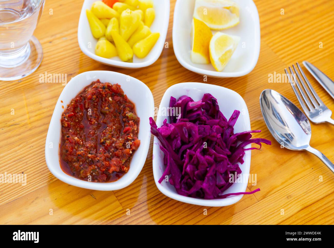 Turkish cold starters meze served in eatery Stock Photo - Alamy