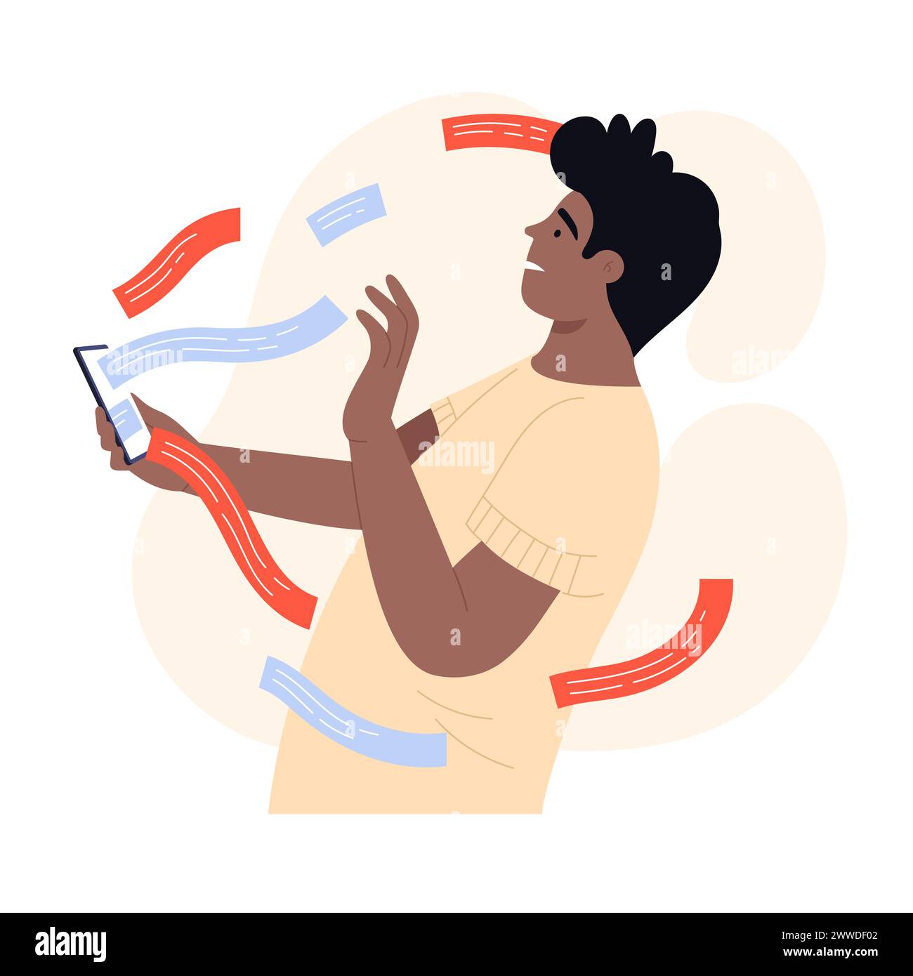 Information news doomscrolling. Online internet doomsurfing, reading bad news flat vector ...