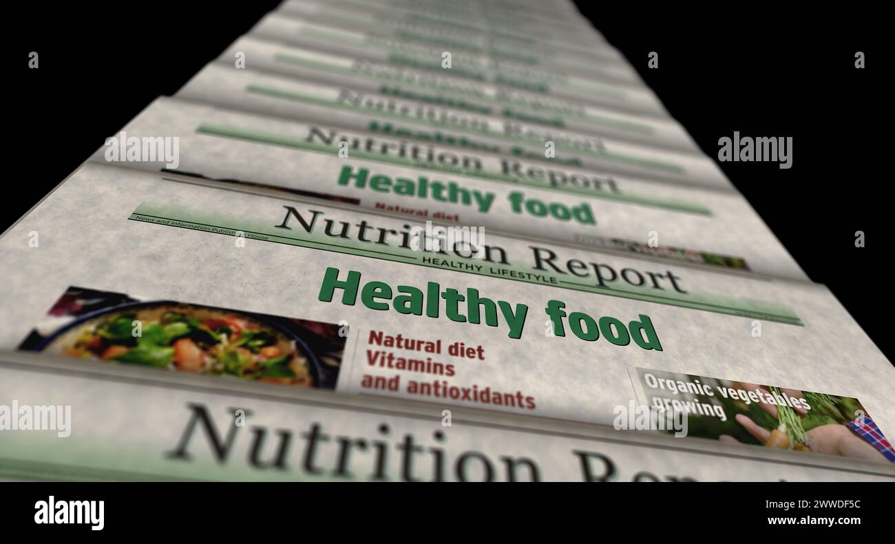 Healthy food and natural diet vintage news and newspaper printing ...