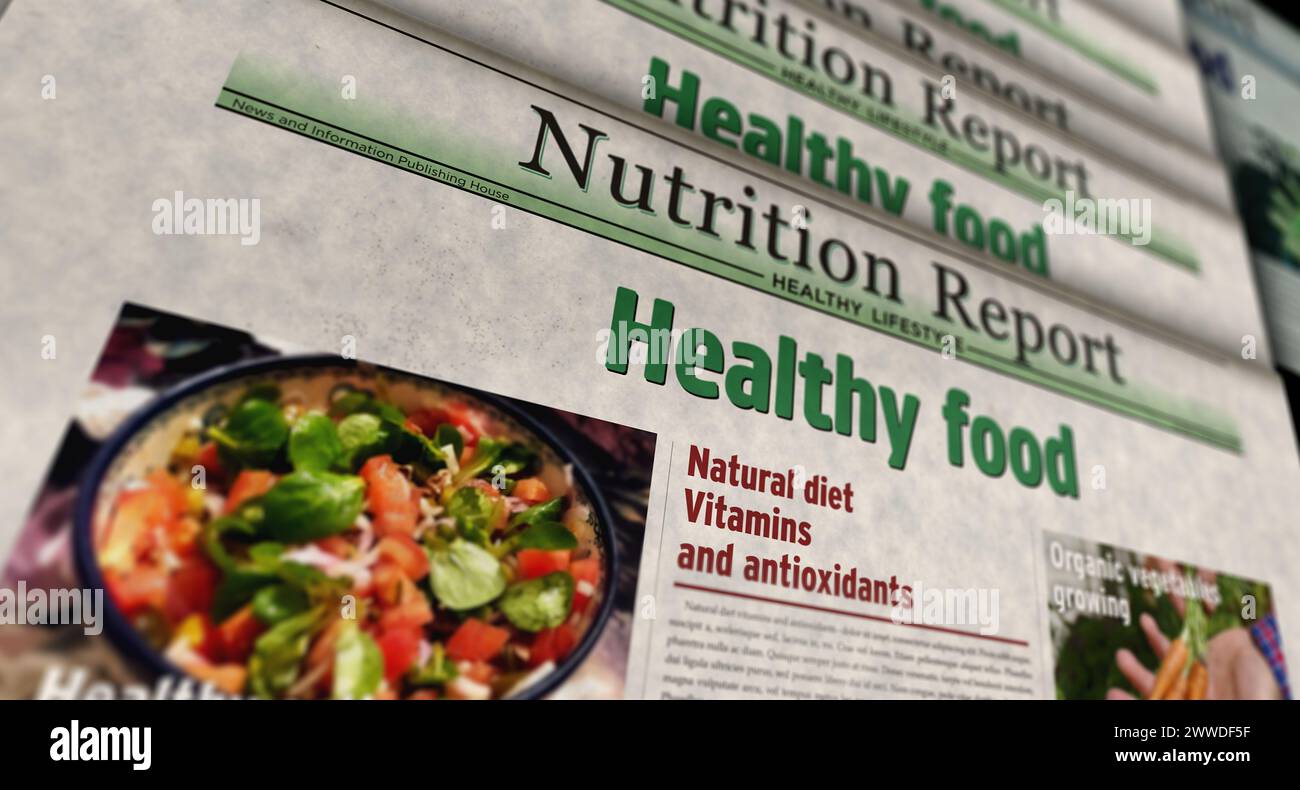 Healthy food and natural diet vintage news and newspaper printing ...