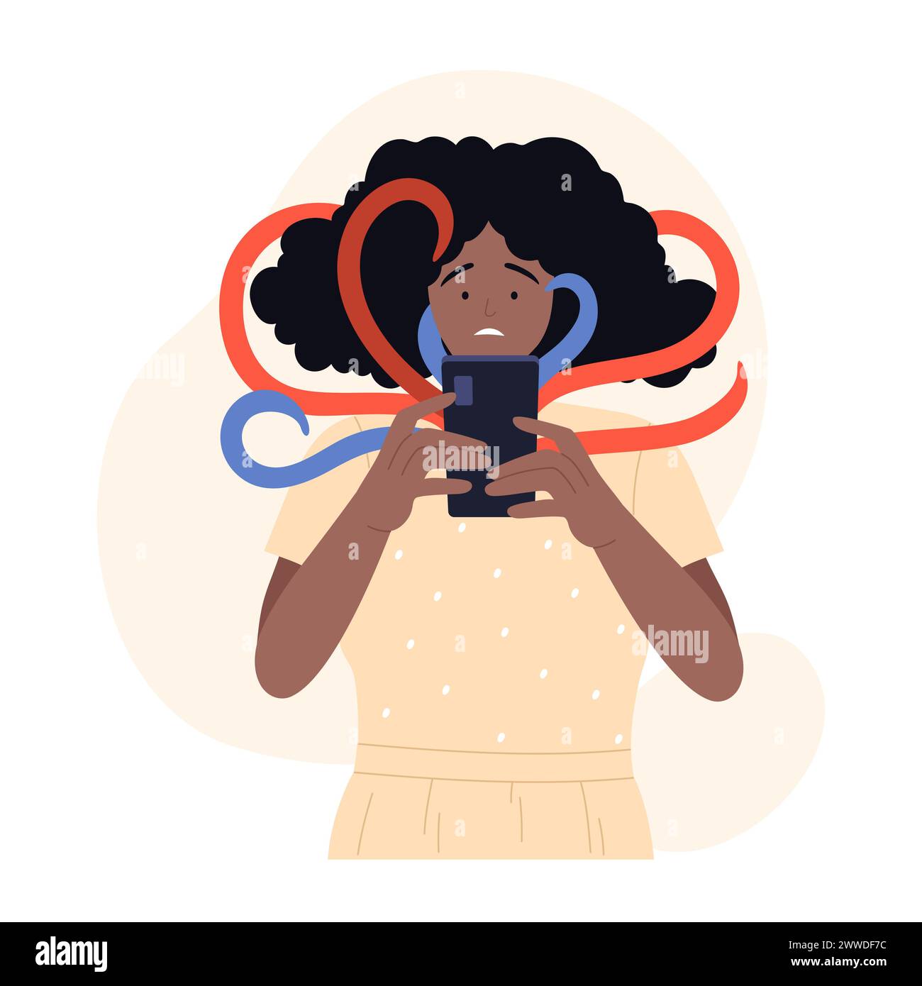 Negative doomscrolling addiction. Online internet doomsurfing, reading bad news flat vector ...