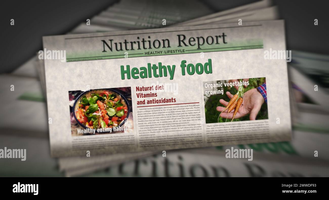 Healthy food and natural diet vintage news and newspaper printing ...