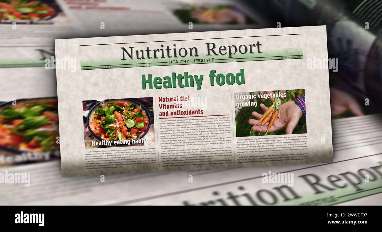 Healthy food and natural diet vintage news and newspaper printing ...