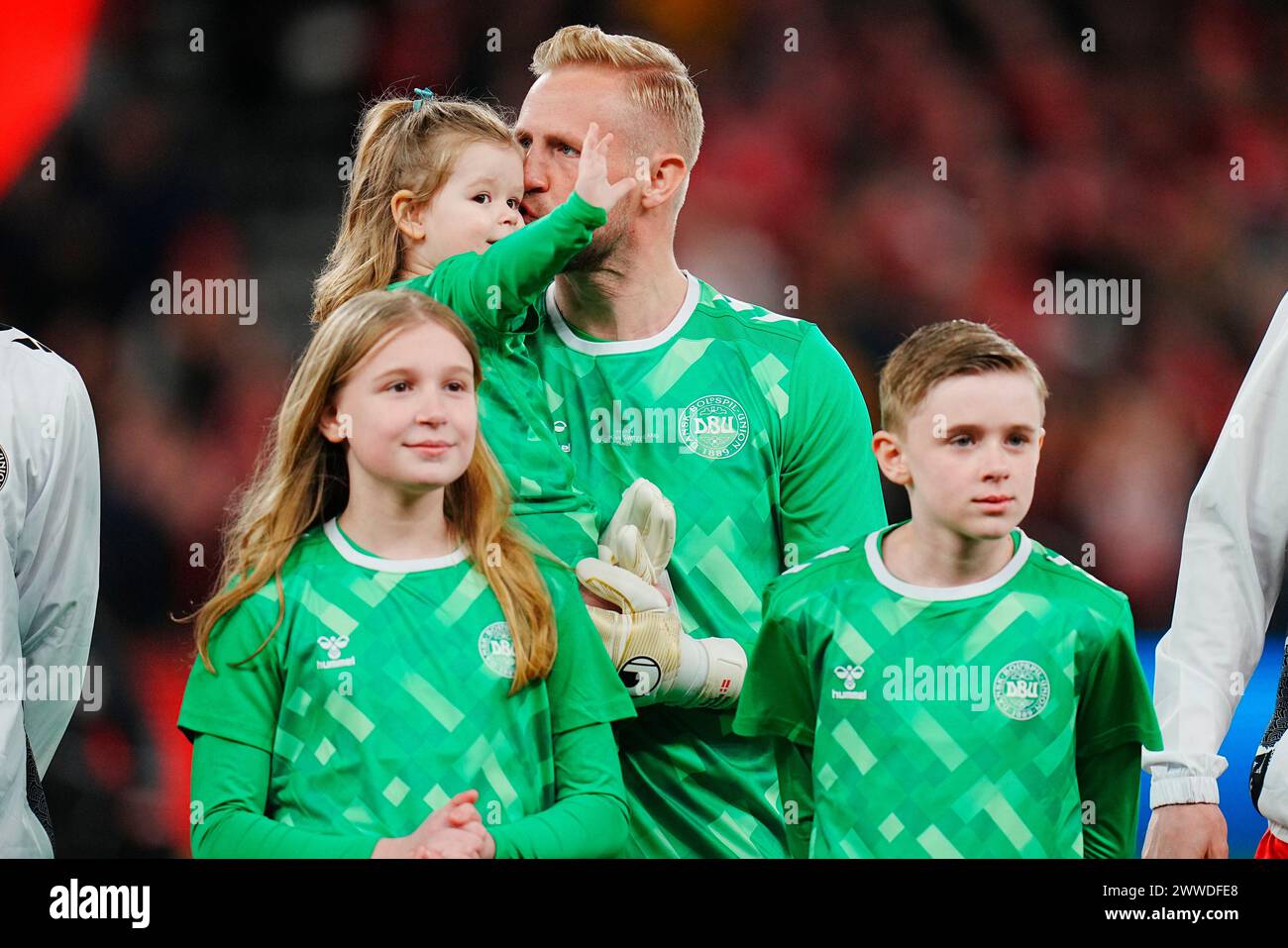 Denmark's goalkeeper Kasper Schmeichel with his children. Kasper ...