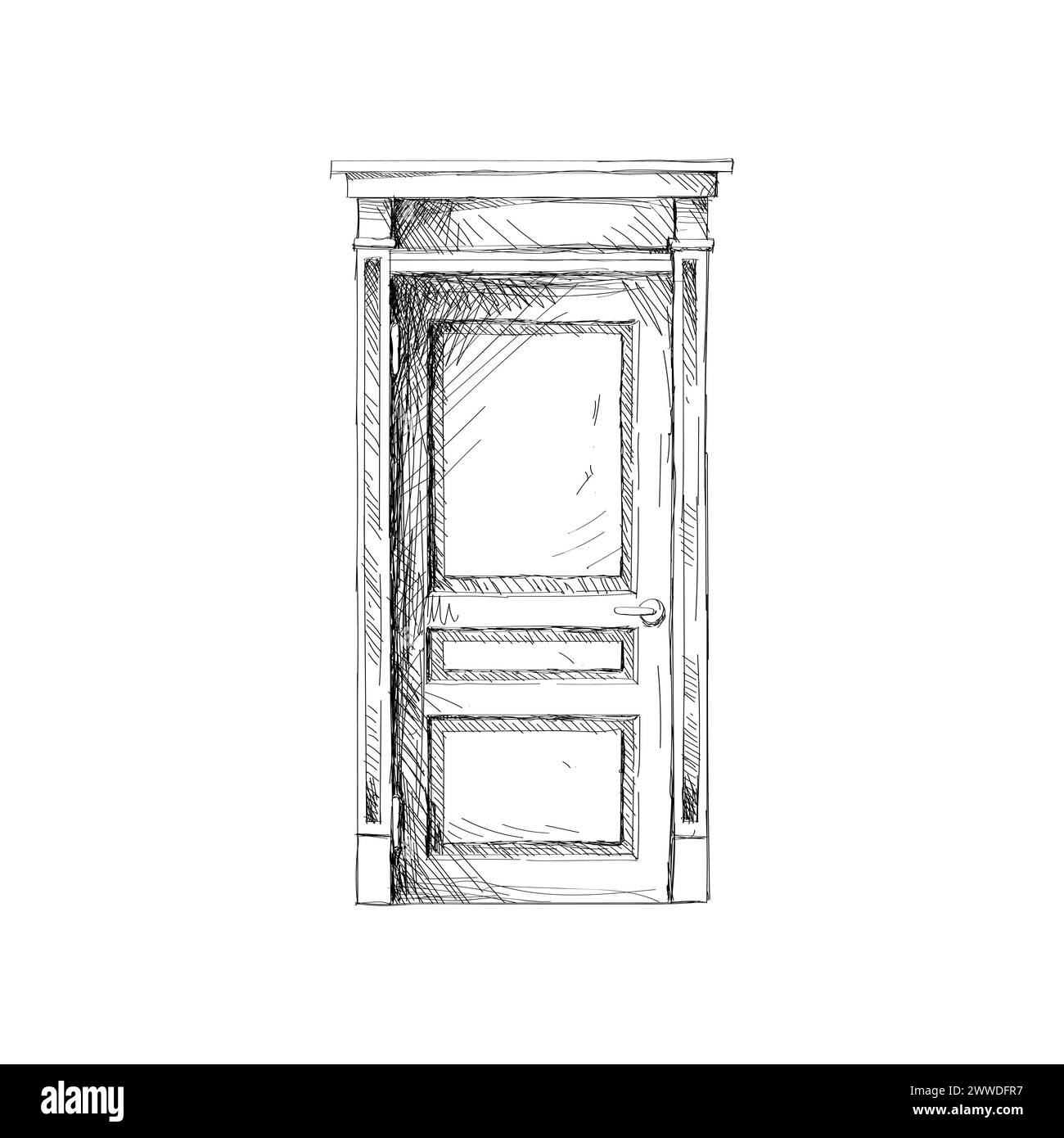 Closed door position. Home entrance door, wooden front door sketch ...