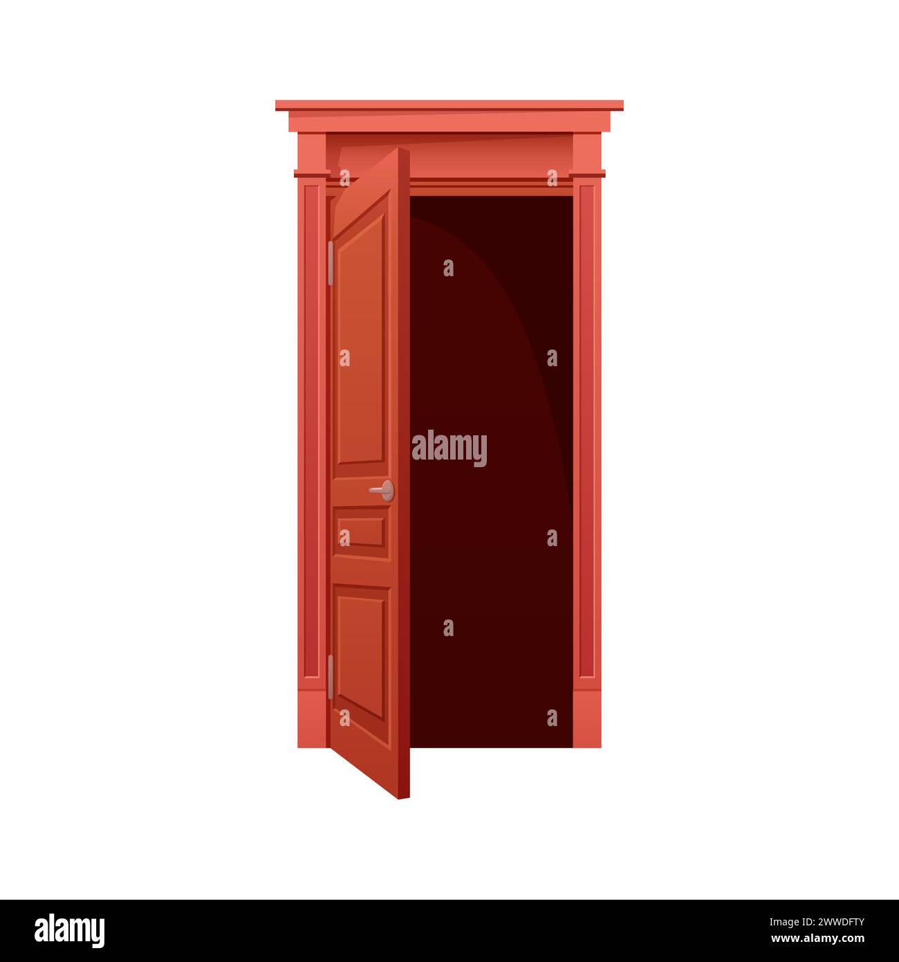 Animated unlocked open door. Home entrance door, wooden front door ...