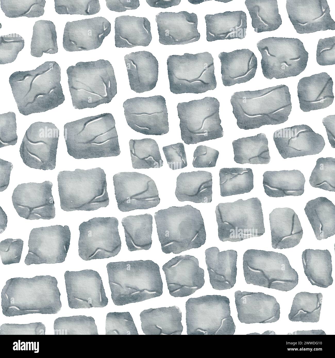Seamless pattern of street paving stones. Watercolor illustration .Gray ...