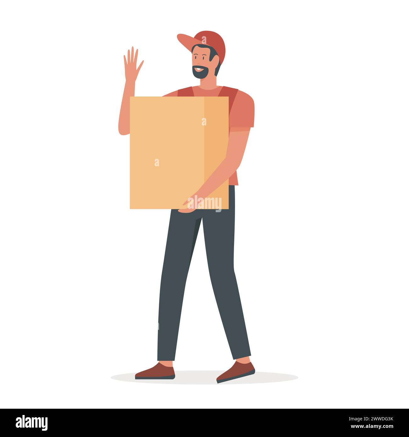 Courier with big package. Waving courier man, order delivery cartoon ...