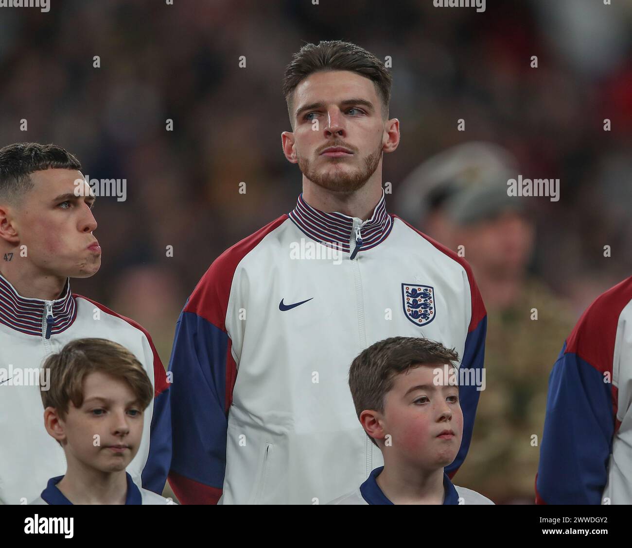 Declan Rice of England during the national anthem ahead of the ...