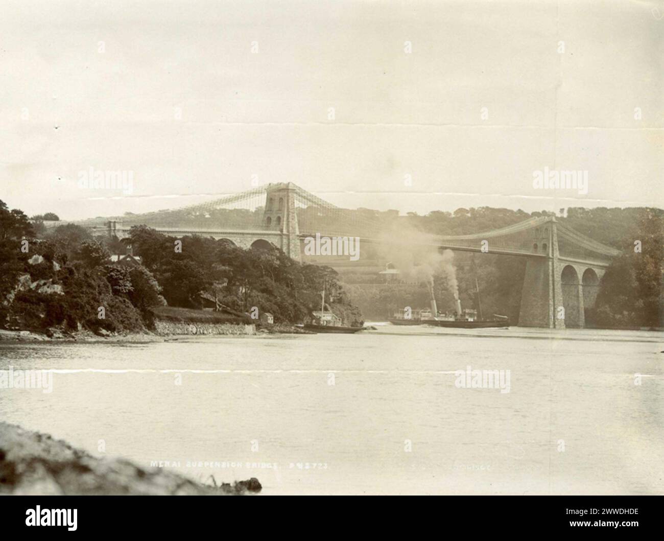 A 1911 photograph by Arthur Priestley showing the Menai Suspension ...