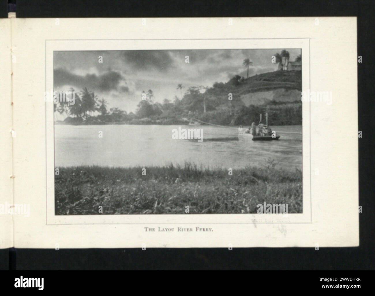 The Layou River Ferry in Dominica, 1905, showing the ferry vessel ...