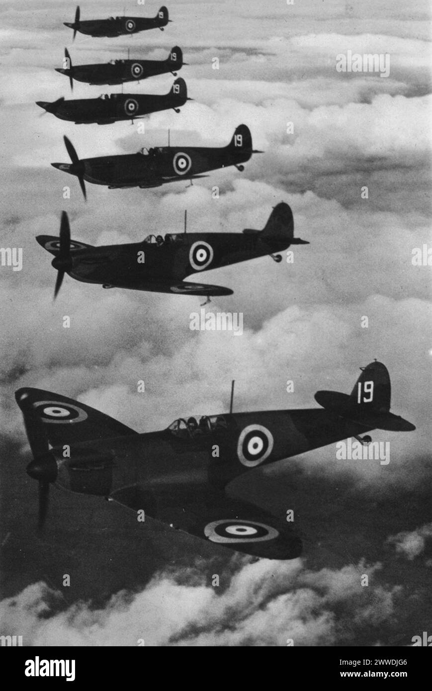 Fighter squadron in formation Description: Photograph from the log book ...