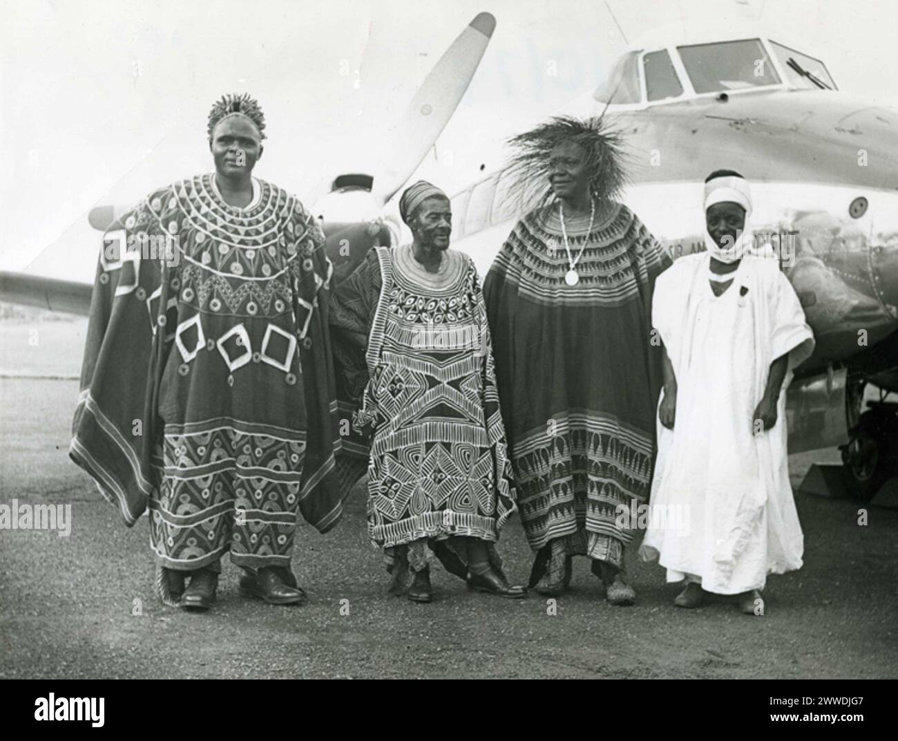 Official 1960 photograph at Tiko Airport showing traditional leaders (Fons) from Bamenda ...