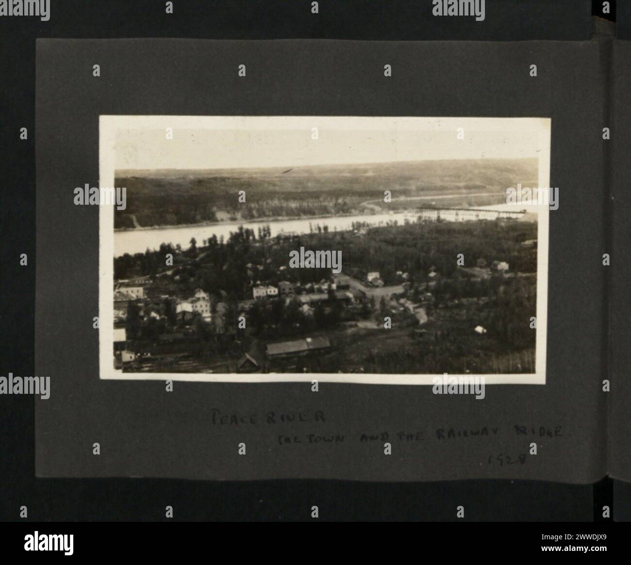 Photographs of Peace River town and railway bridge in 1928, Canada ...