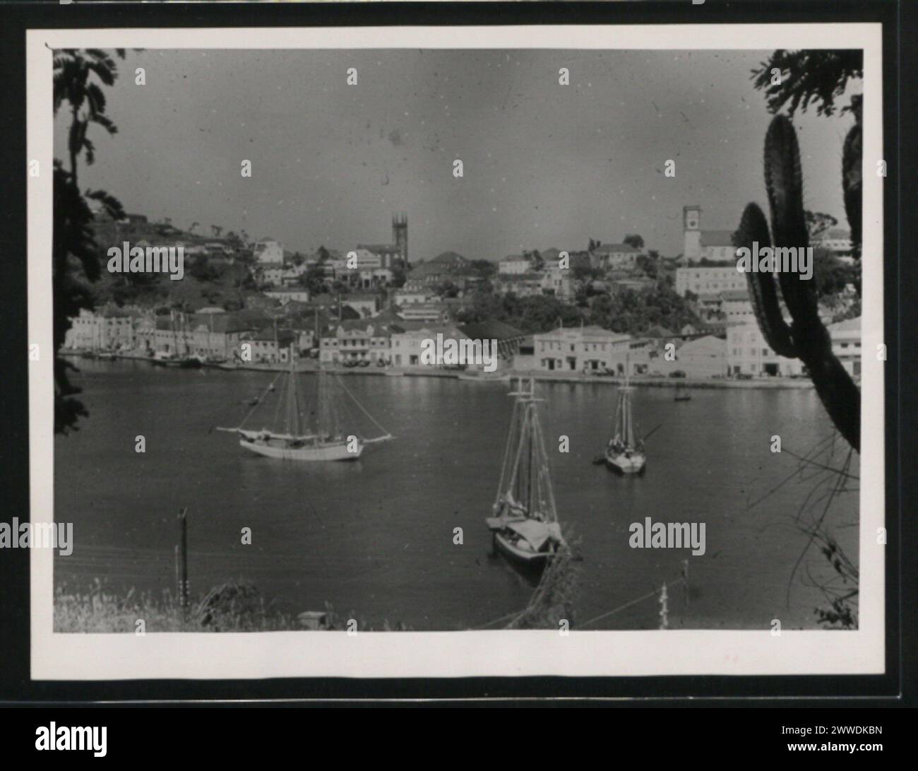 Inner Harbour in St. George's, Grenada, 1950-1959, showing docked ships ...
