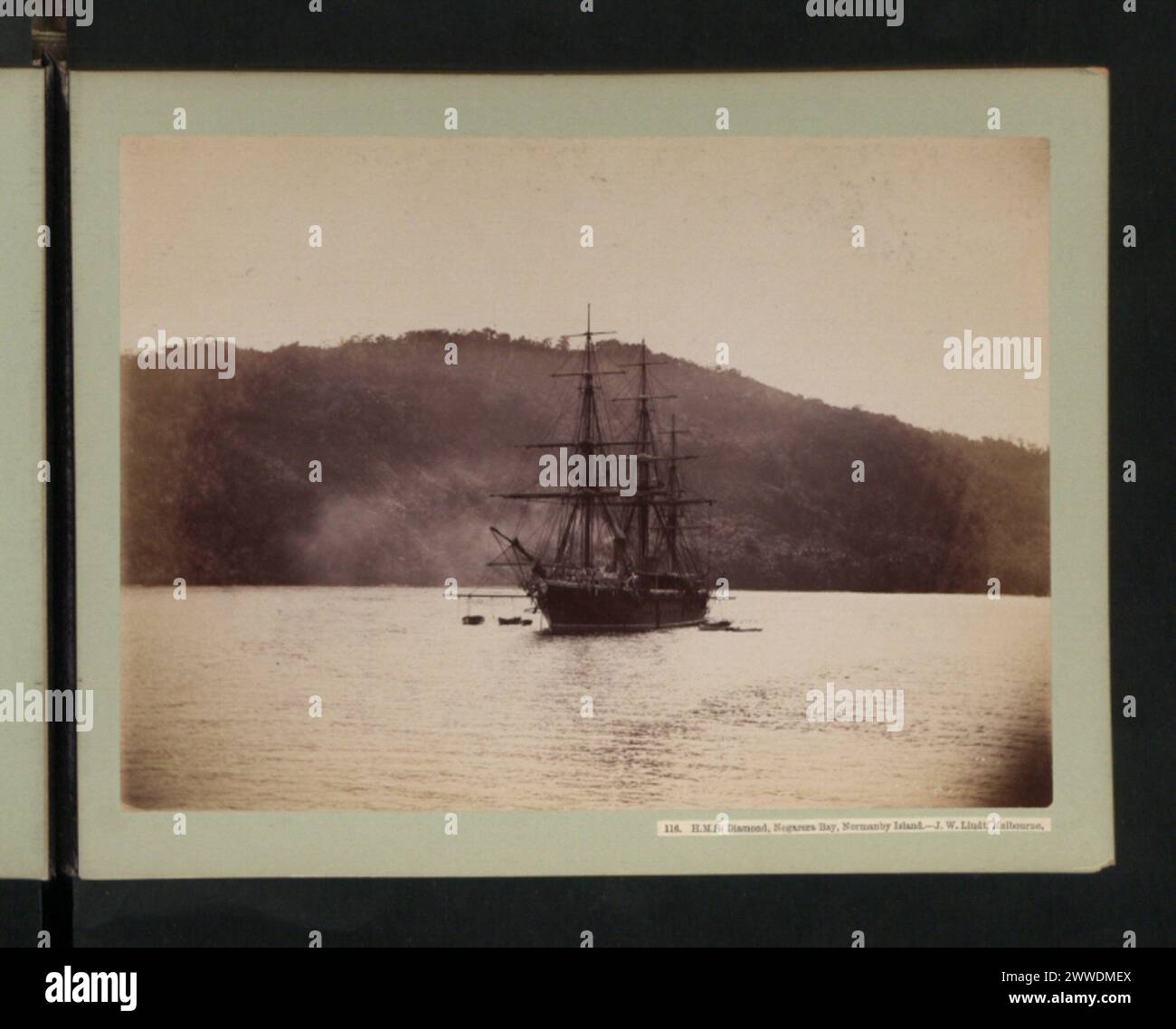 Description: H.M.S. Diamond, Negarces Bay, Normanby Island.-J.W. Lindt ...