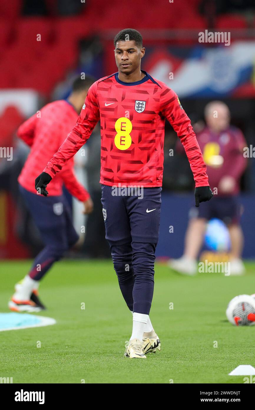 London, UK. 23rd Mar, 2024. England forward Marcus Rashford warm up ...